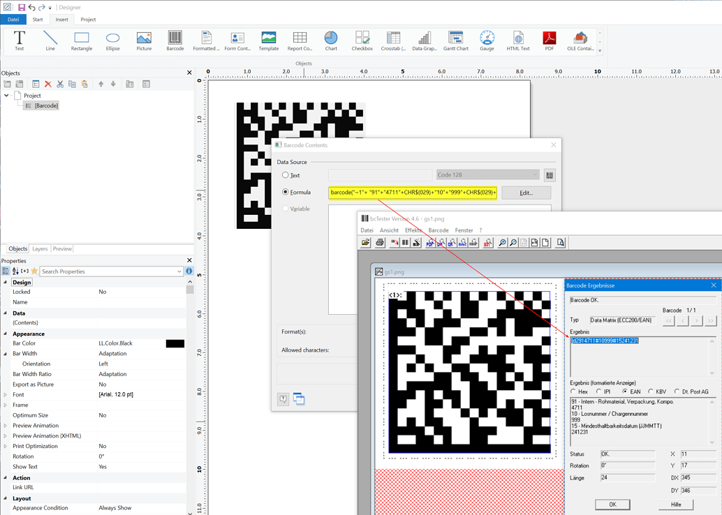 GS1 compliant GS1-DataMatrix 2dBarcode - combit Reporting Forum